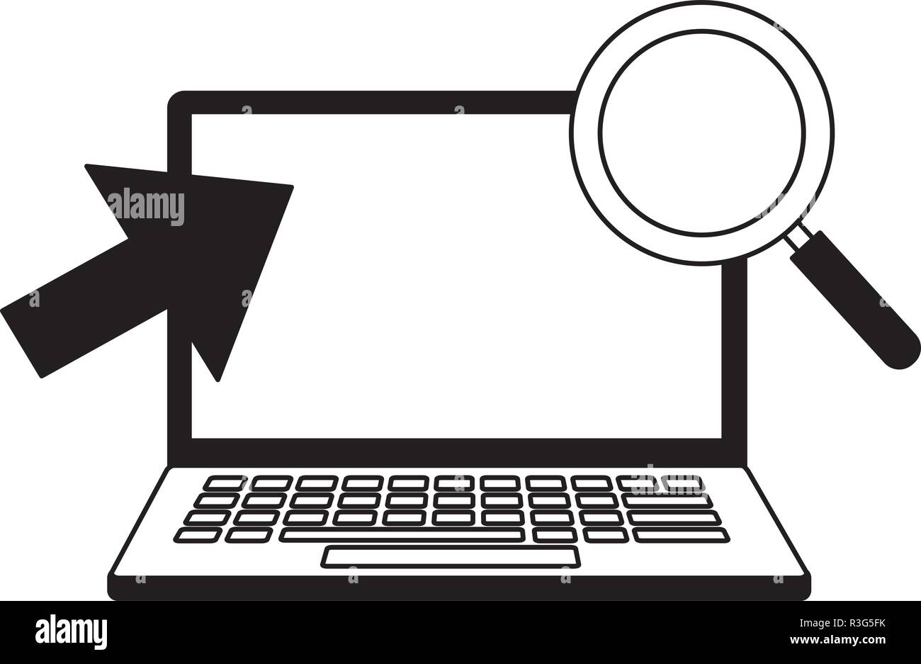 laptop computer magnifying glass and arrow vector illustration Stock ...