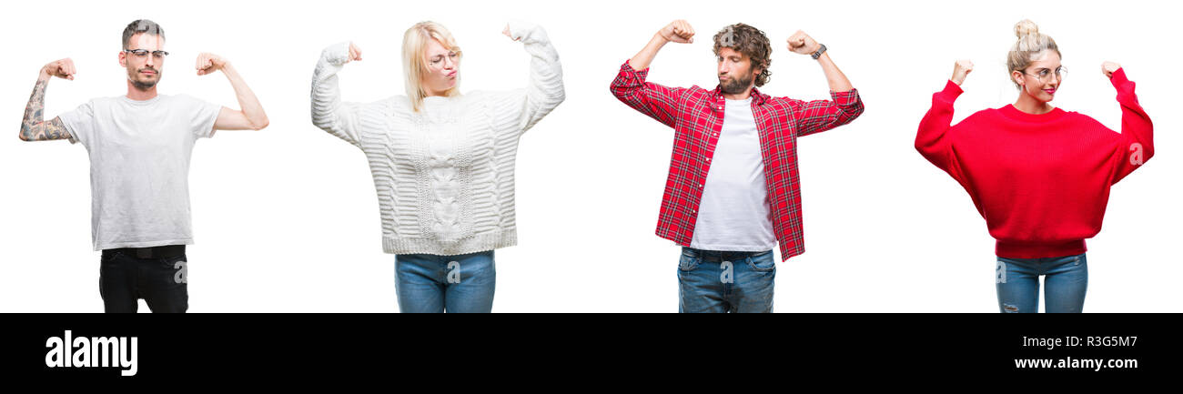 Collage of group of young people over white isolated background showing ...