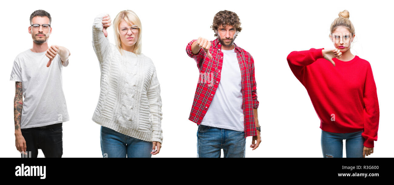 Collage of group of young people over white isolated background looking ...