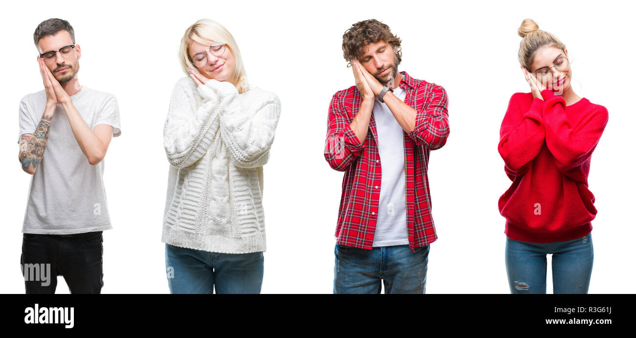 Collage of group of young people over white isolated background ...