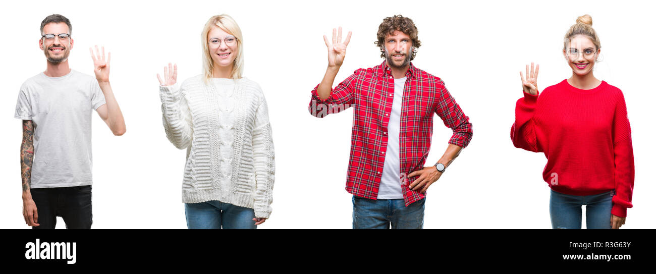 Collage of group of young people over white isolated background showing ...
