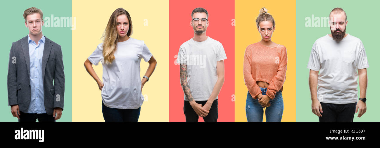 Collage of group people, women and men over colorful isolated ...