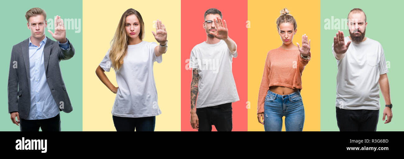 Collage of group people, women and men over colorful isolated ...