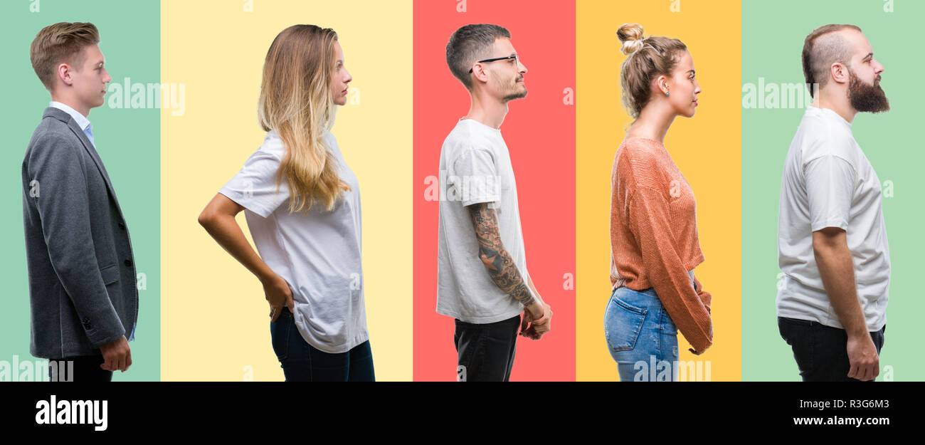 Collage of group people, women and men over colorful isolated ...