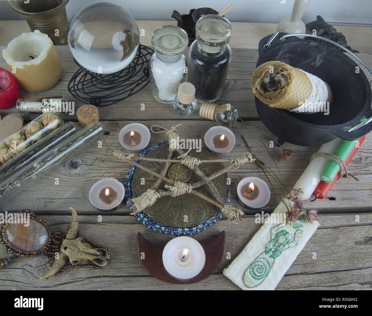Magical instruments and ingredients for the Wiccan ritual Stock Photo ...