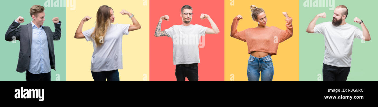 Collage of group people, women and men over colorful isolated ...