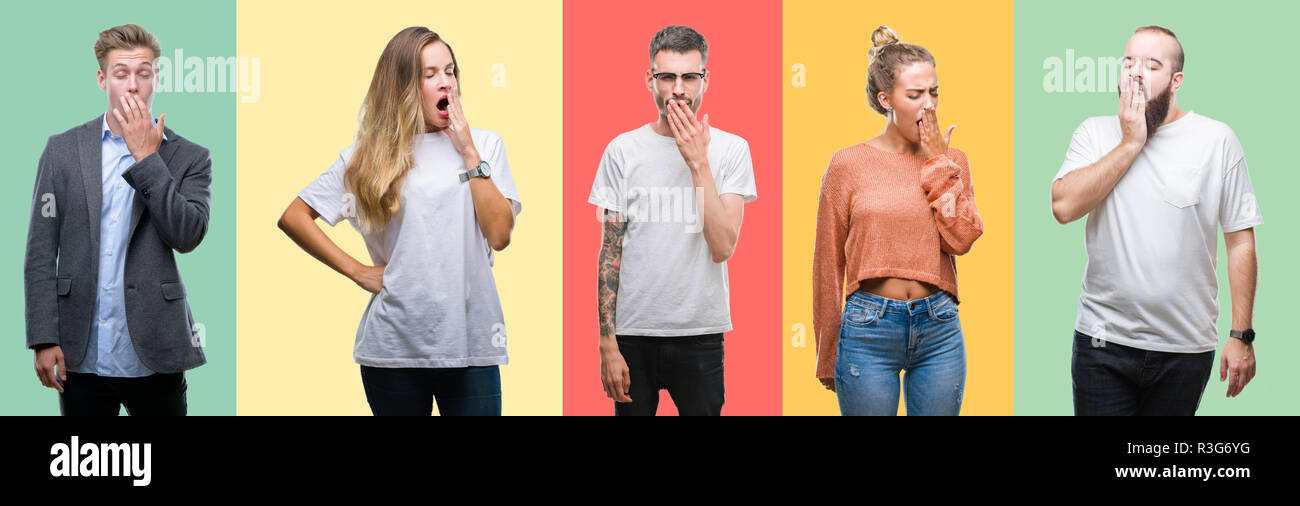 Collage of group people, women and men over colorful isolated ...