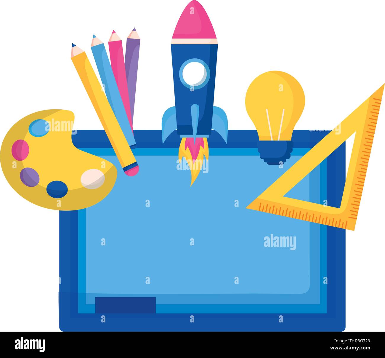 blackboard ruler rocket pencil idea education school vector ...