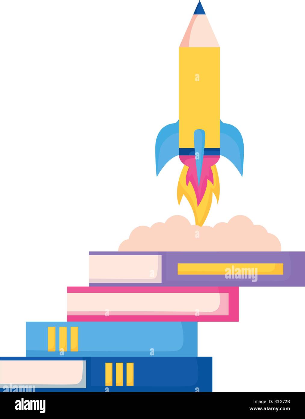 rocket launching books education school vector illustration Stock ...