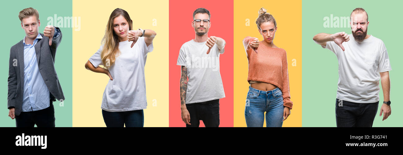 Collage of group people, women and men over colorful isolated ...