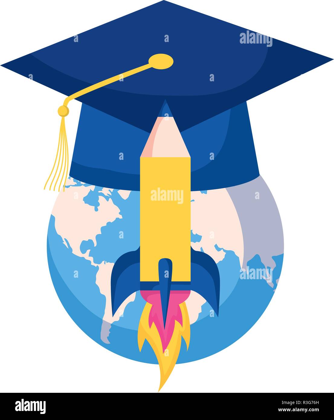 world graduation hat and rocket education school vector illustration ...