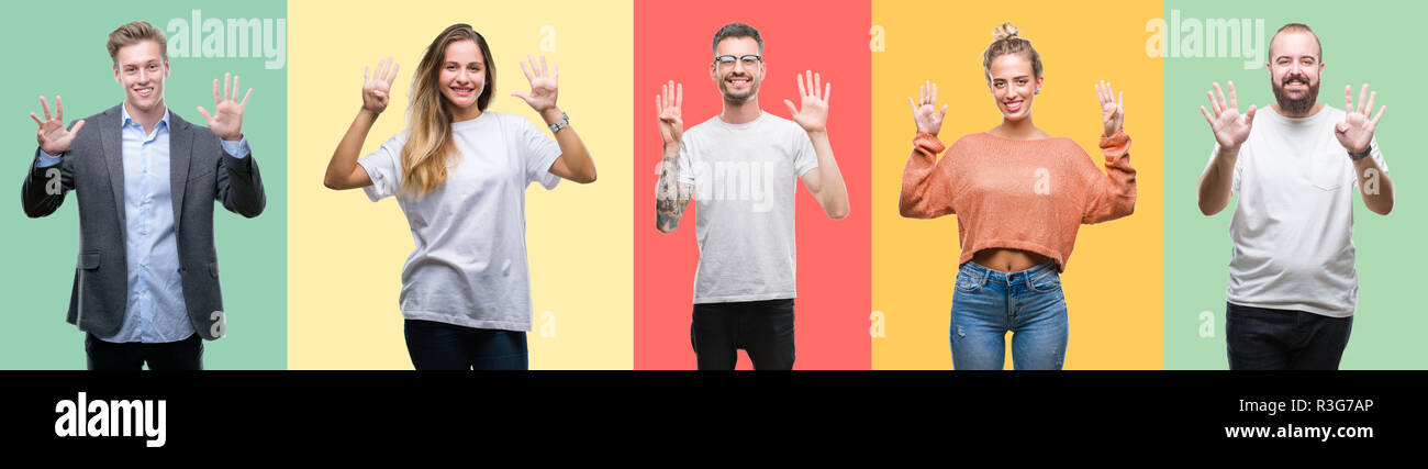 Collage of group people, women and men over colorful isolated ...