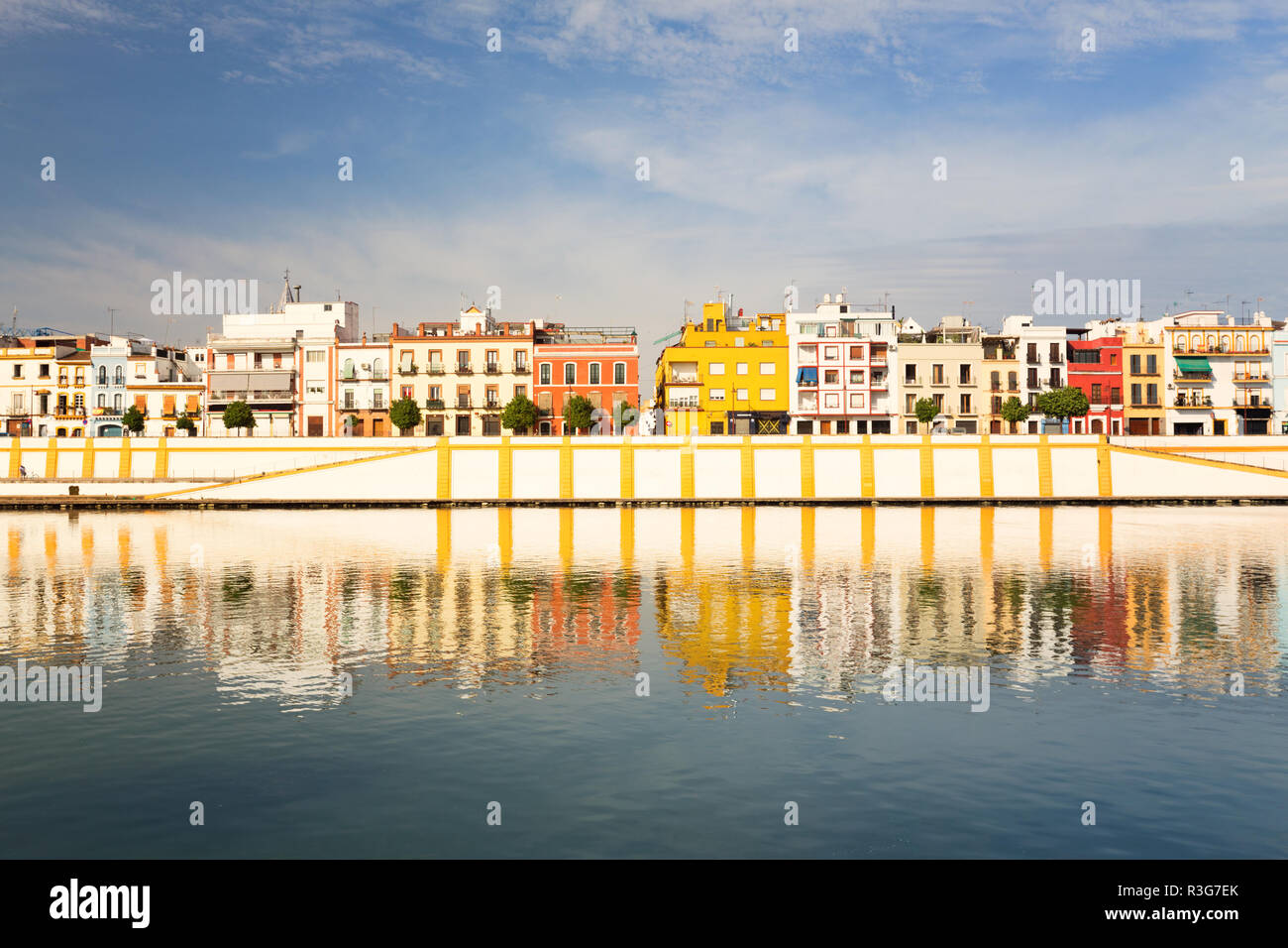 Seville, Spain, Waterfront view to the historic architecture of the ...