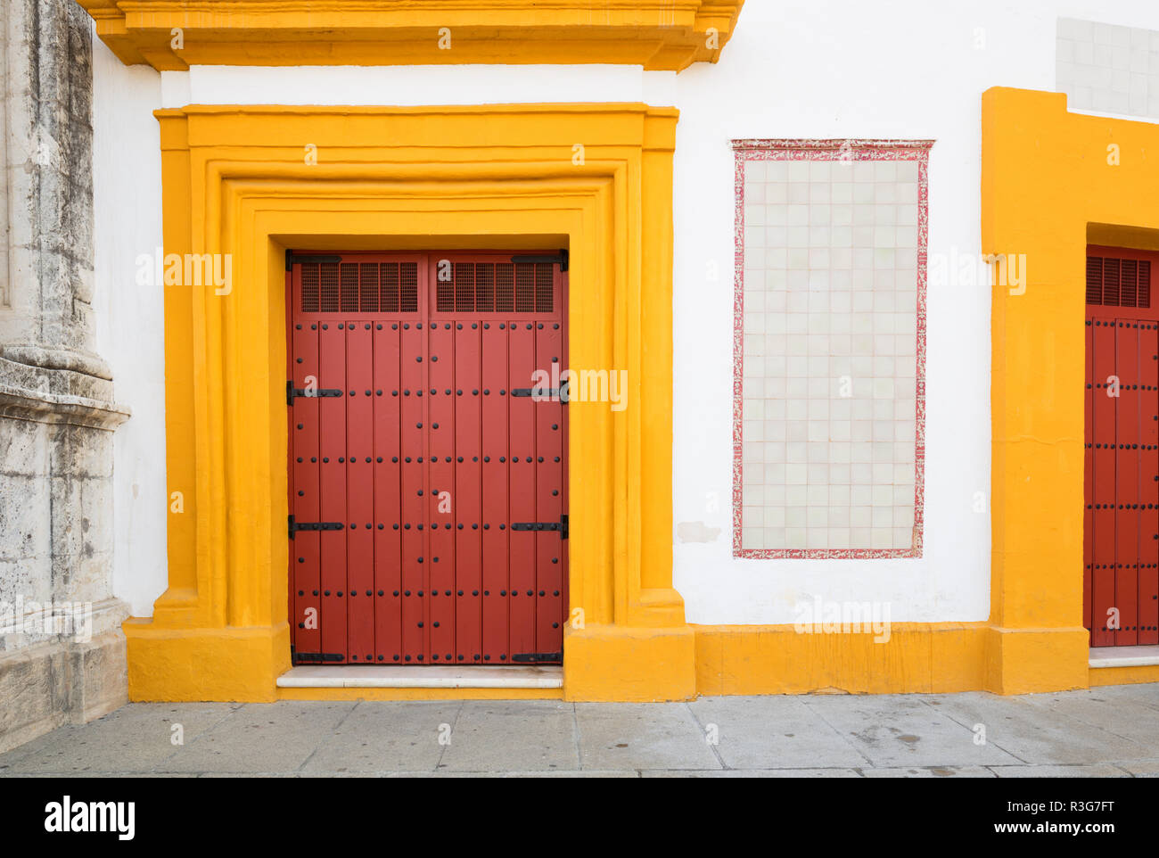 Seville in Spain. Traditional colors of the city, white and yellow ...