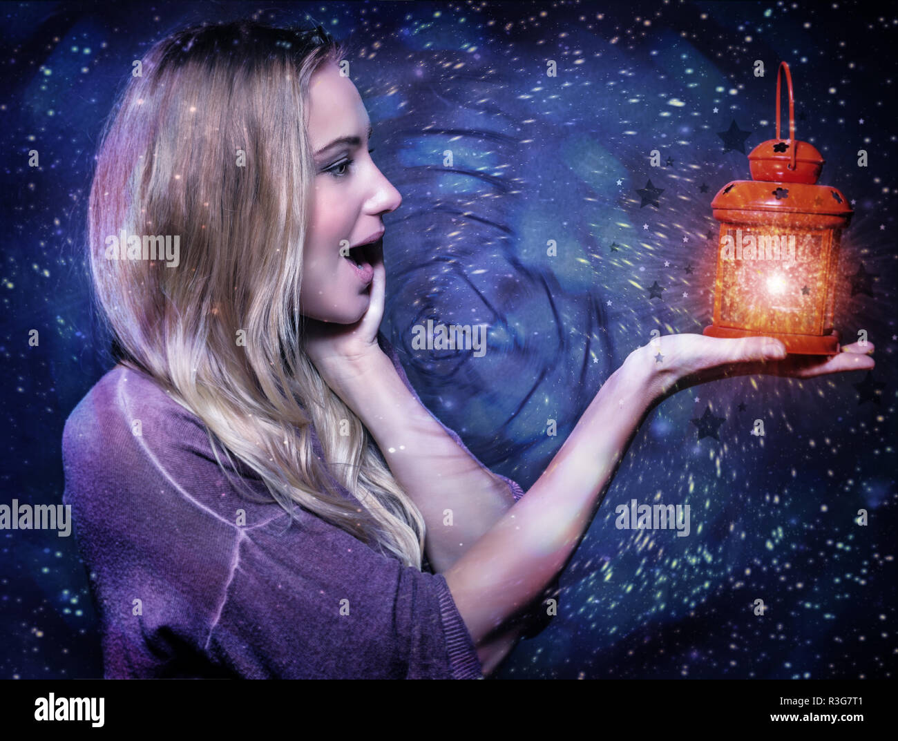 Night sky with magic lamp hi-res stock photography and images - Alamy