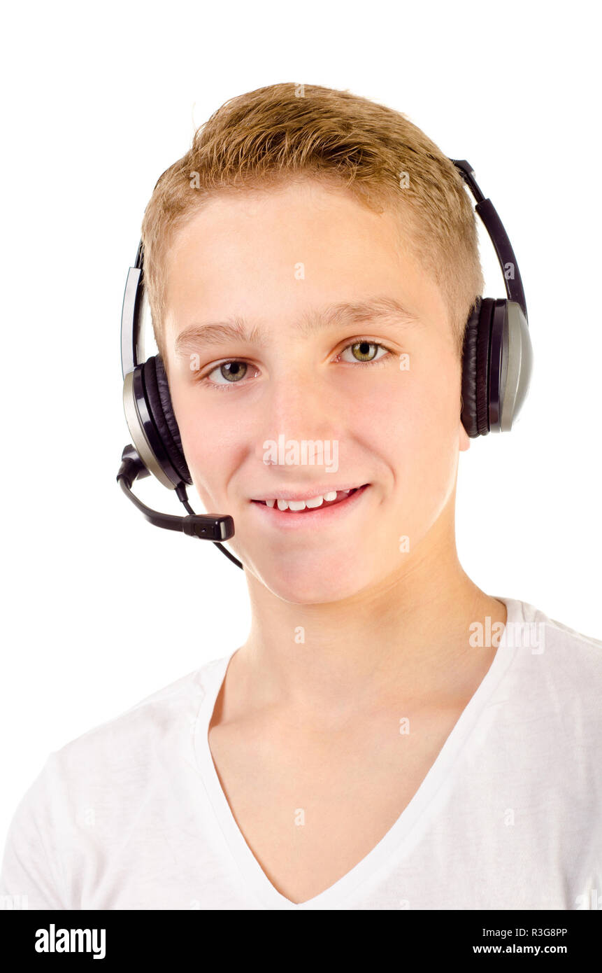 Boy with headset hi-res stock photography and images - Alamy
