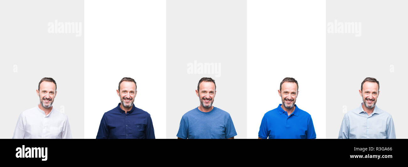 Collage of middle age senior hoary man over isolated background with a ...