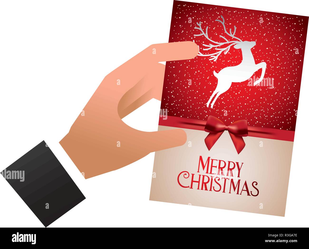 hand with greeting card merry christmas vector illustration Stock ...