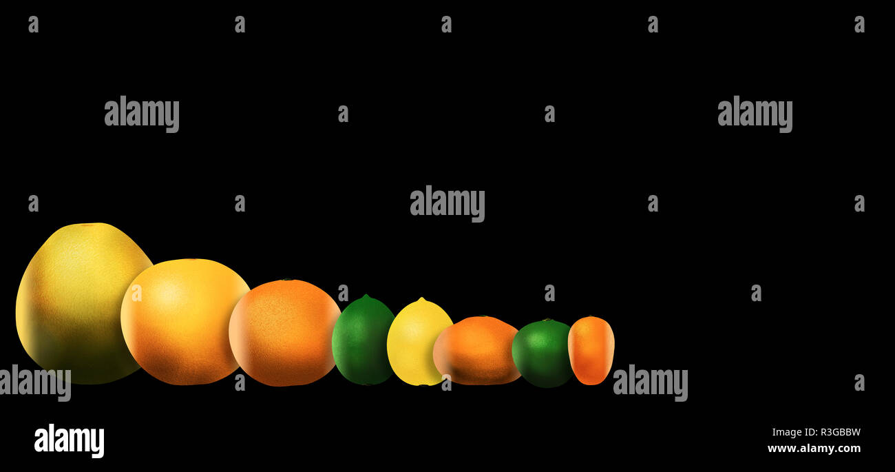 Eight popular citrus fruits are pictured left to right: pomelo ...