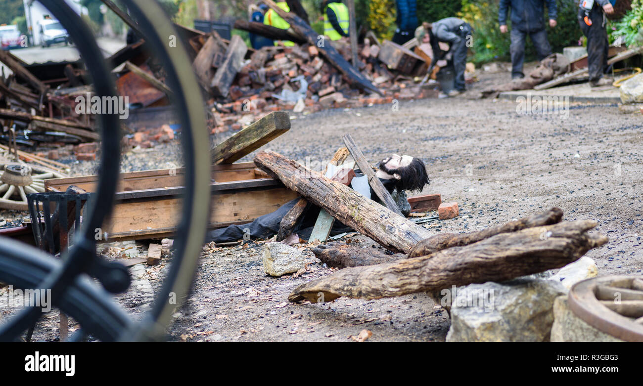 A dummy corpse special effect in the street during the BBC production ...
