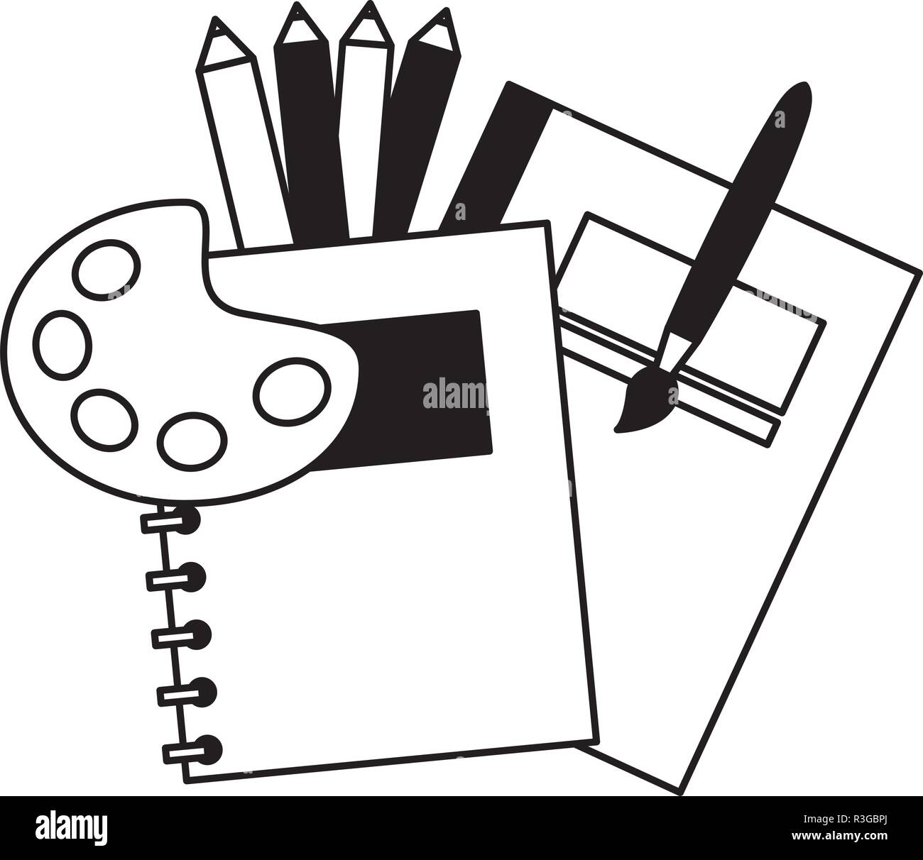 notebook palette color brush education school vector illustration Stock ...