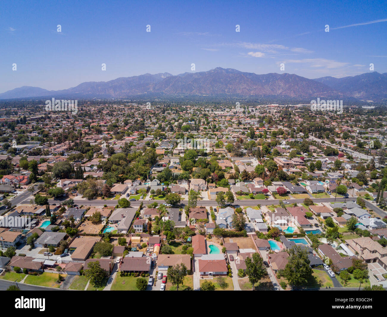 Aerial view of Arcadia with San Gabriel Mountain view Stock Photo - Alamy