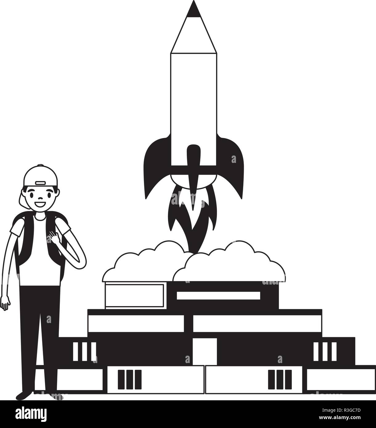 boy student book rocket education school vector illustration Stock ...