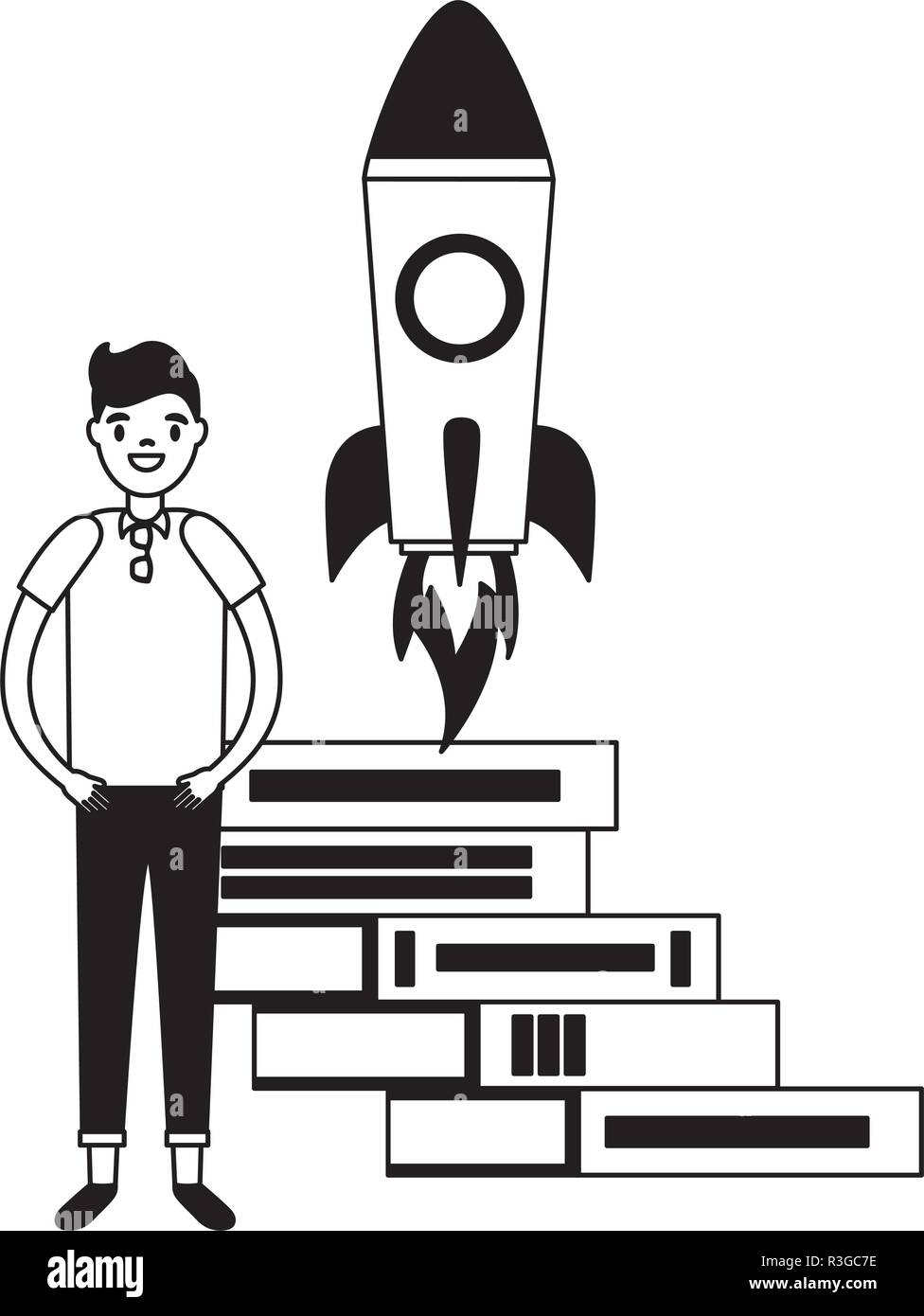 boy student book rocket education school vector illustration Stock ...