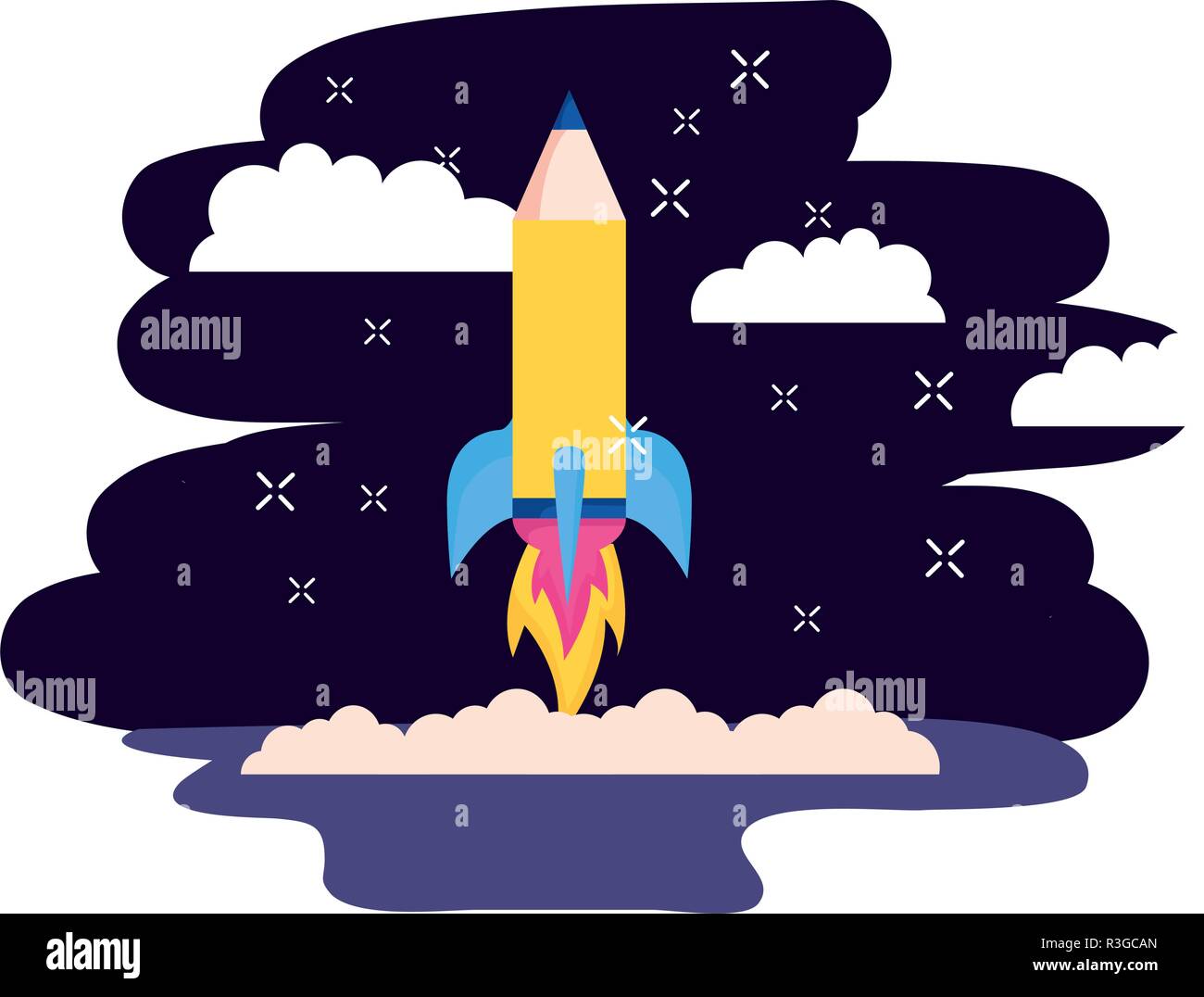rocket pencil education on space background vector illustration Stock ...