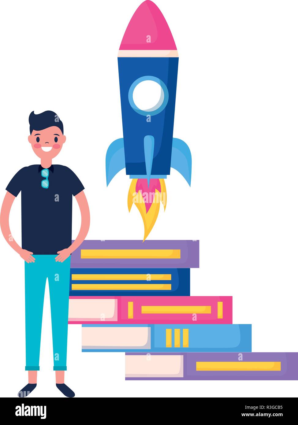 boy student book rocket education school vector illustration Stock ...