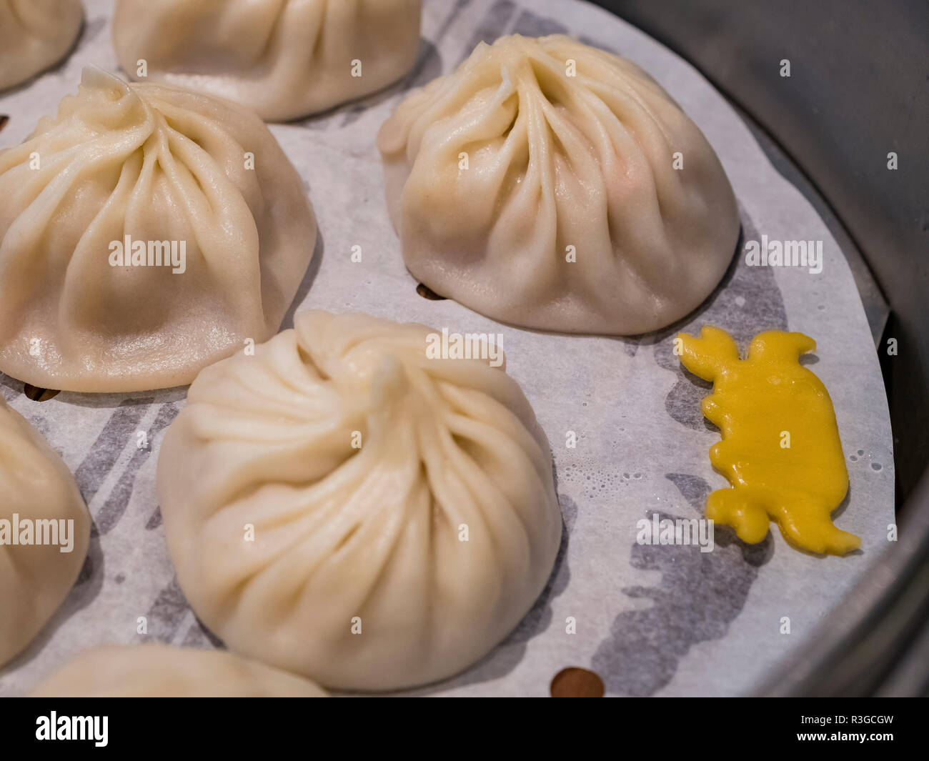 Close up shot of a Chinese style pork Xiao Long Bao, ate at Los Angeles ...