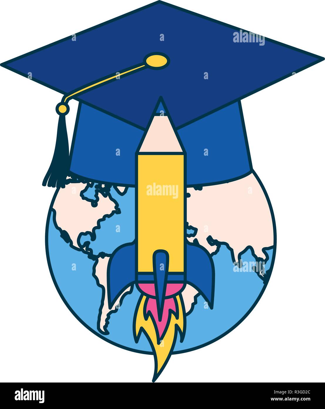 world graduation hat and rocket education school vector illustration ...