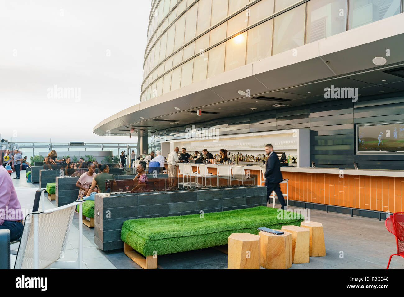 Los Angeles, AUG 9: The famous rooftop bar of InterContinental Hotel on ...