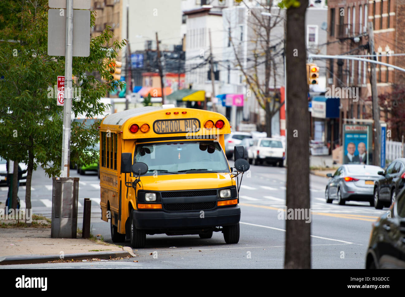 A school bus on the streets of the Bronx, New York city, USA. The Bronx ...