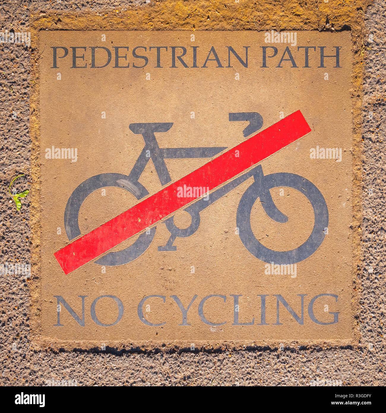 London, UK - May 14 2018: No cycling sign on a pedestrain path at ...