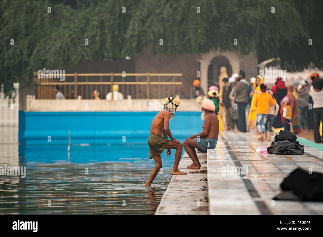 AMRITSAR - PUNJAB - INDIA. 13 NOVEMBER 2017. Some Sikh religious take a ...