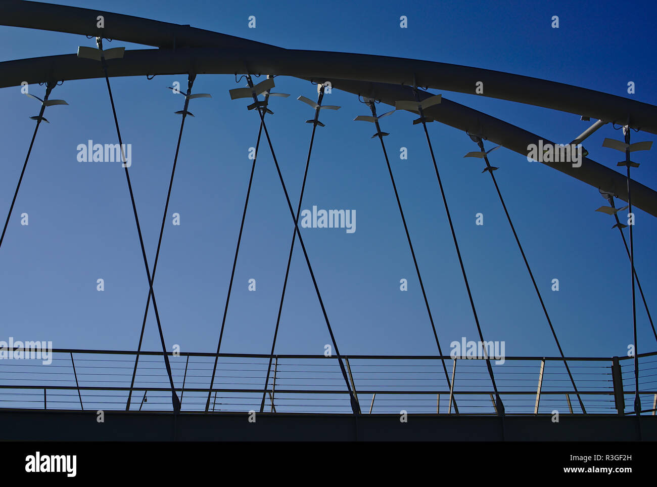 Close up view of part of a bridge with bird wings ornaments and blue ...