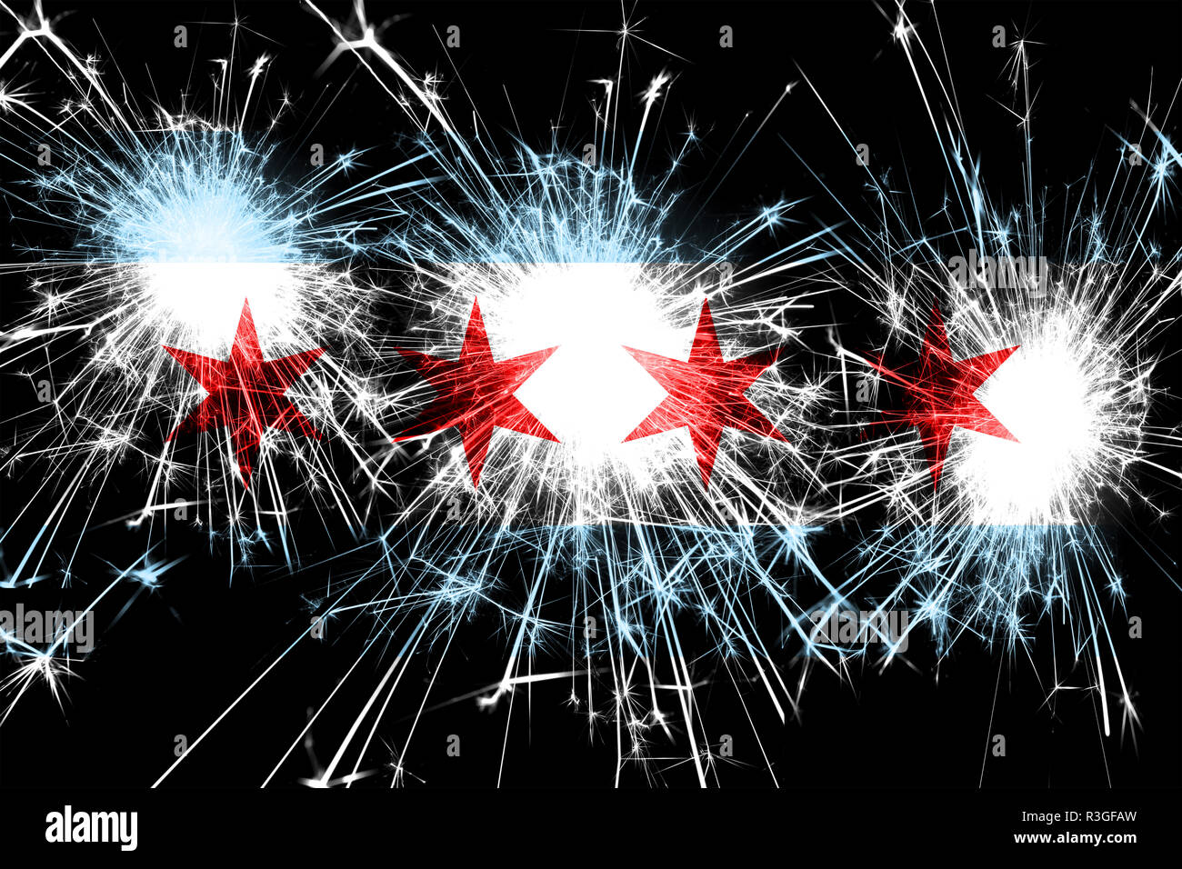 Chicago, Illinois fireworks sparkling flag. New Year, Christmas and ...