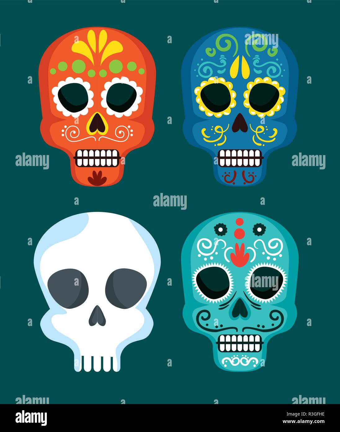 set skull masks to mexico day of the dead event Stock Vector Image ...