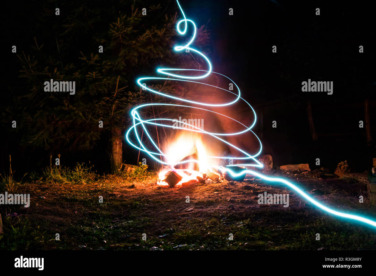 Light trails and fire place Stock Photo - Alamy