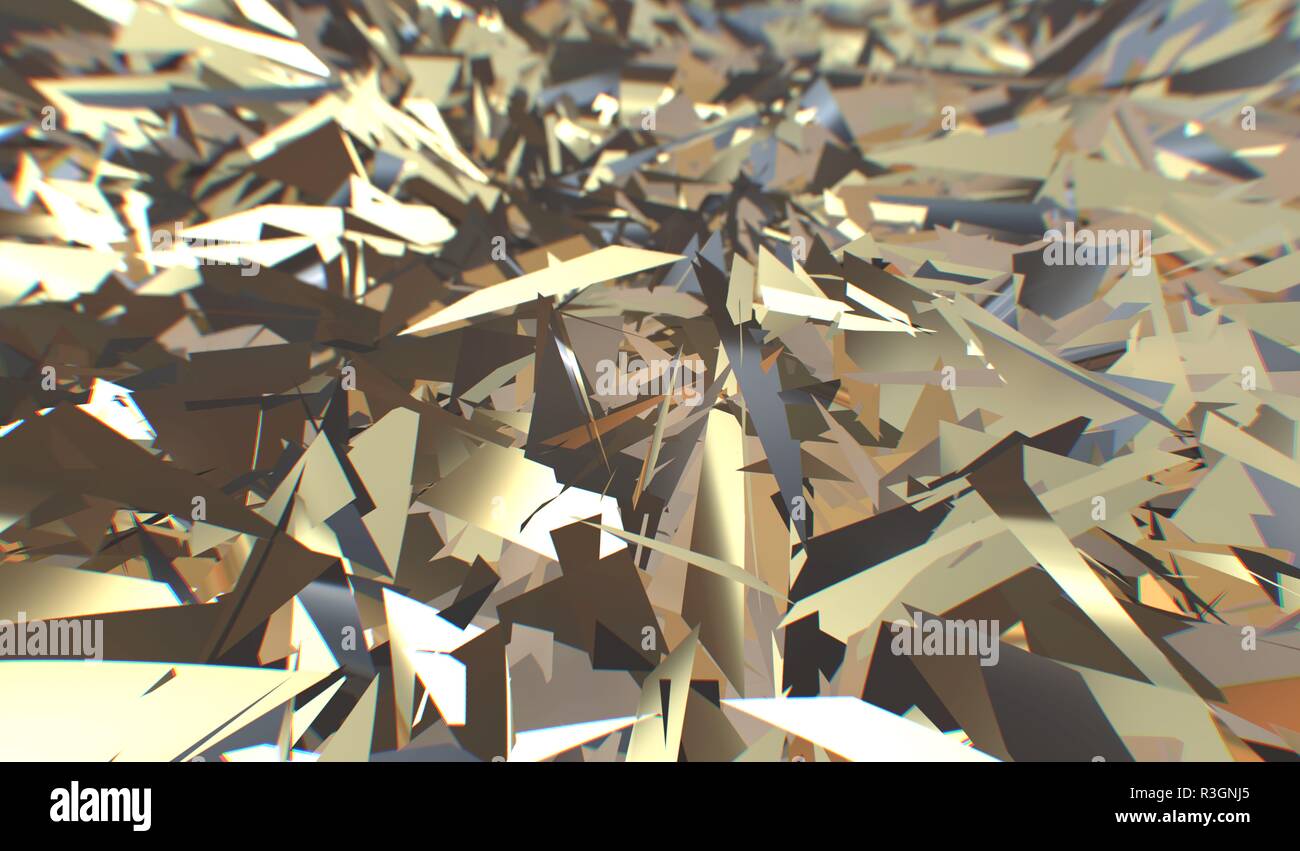 Glitch 3d render, golden modern shattered field texture, random triangles digital illustration ...