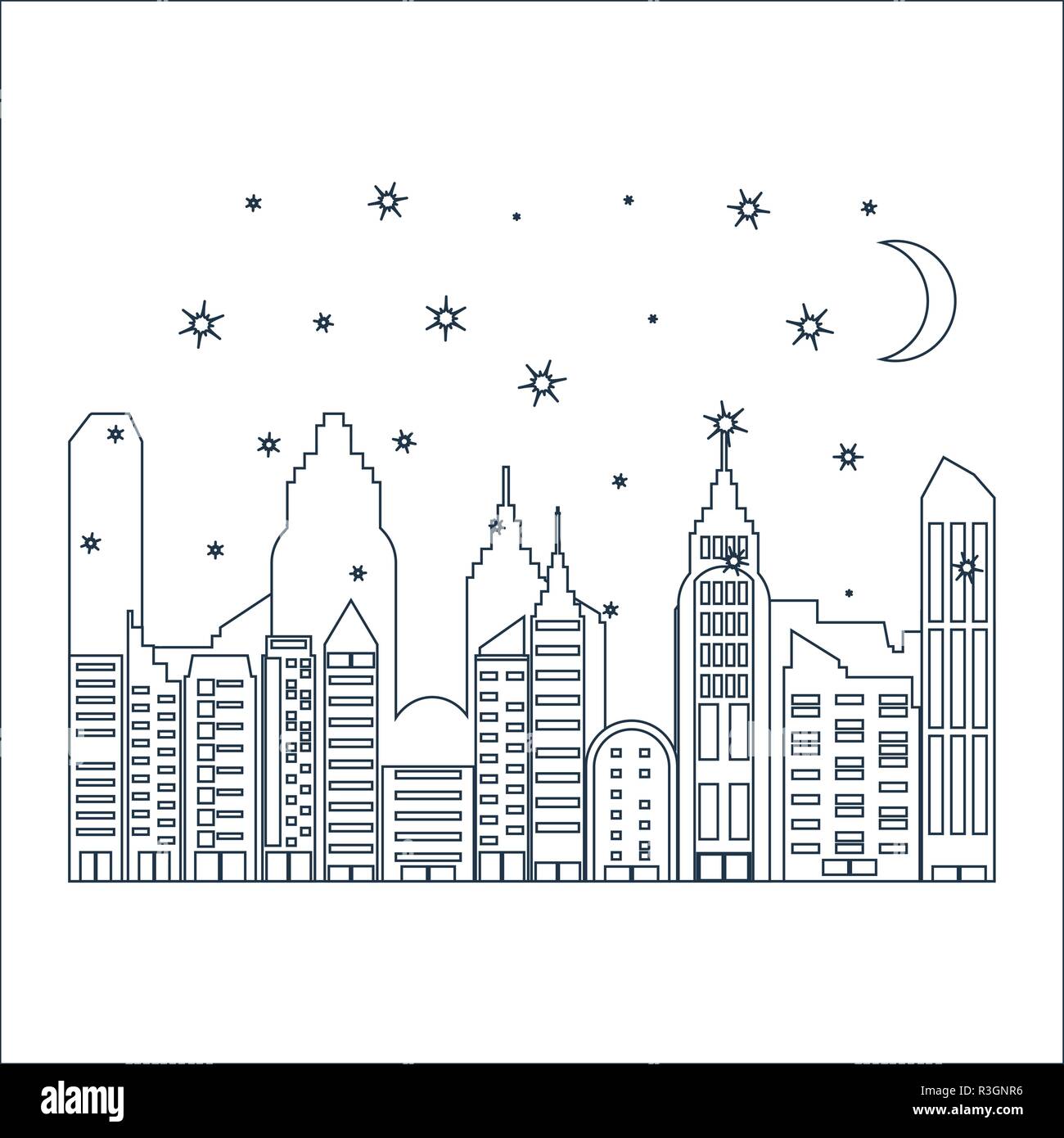 cityscape with buildings scene night vector illustration design Stock ...