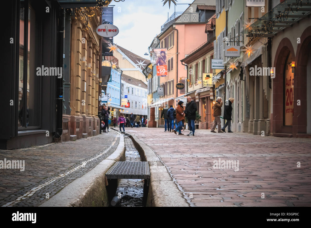 Freiburg im Breisgau, Germany - December 31, 2017: People walking on a ...