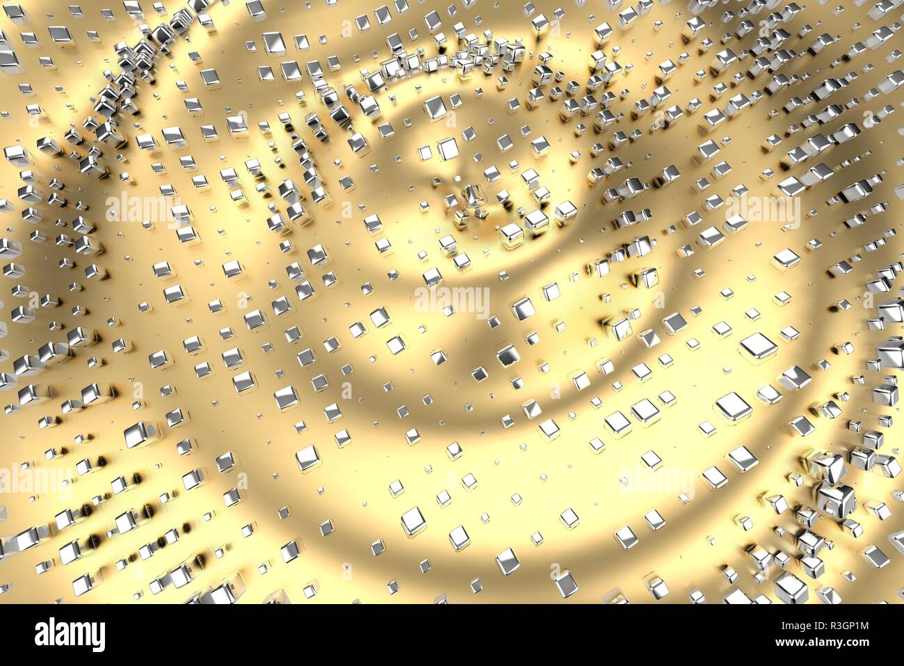 Silver or white gold platinum blocks cubes over metal yellow wave ...