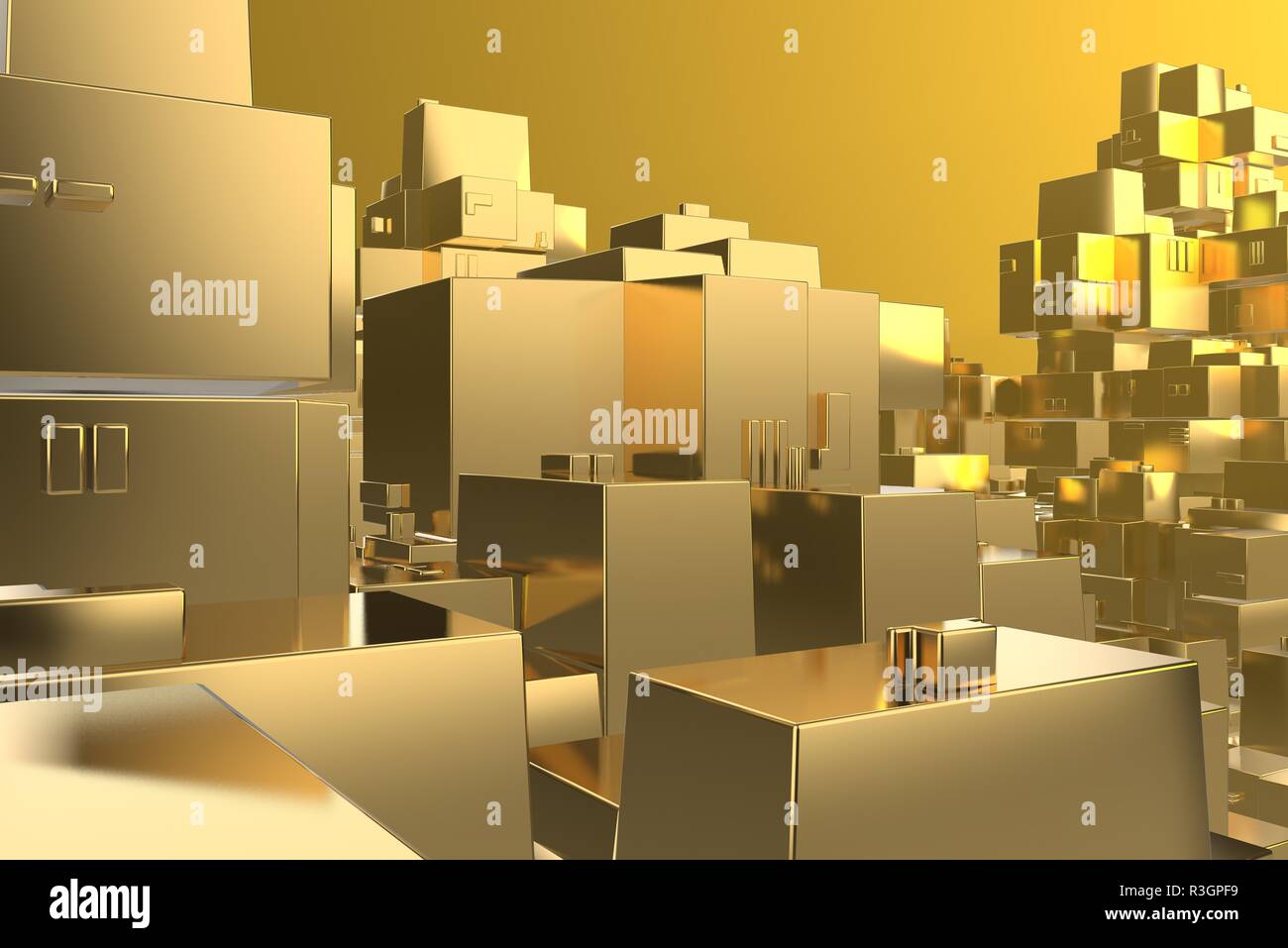 Wealth rich concept idea Golden city at sunset rays Abstract space ...