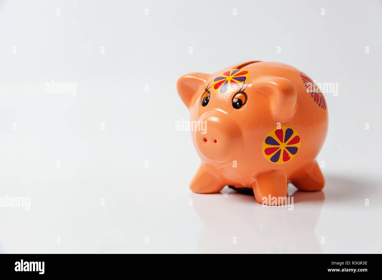 Pink piggy bank isolated on white background. Saving investment budget ...