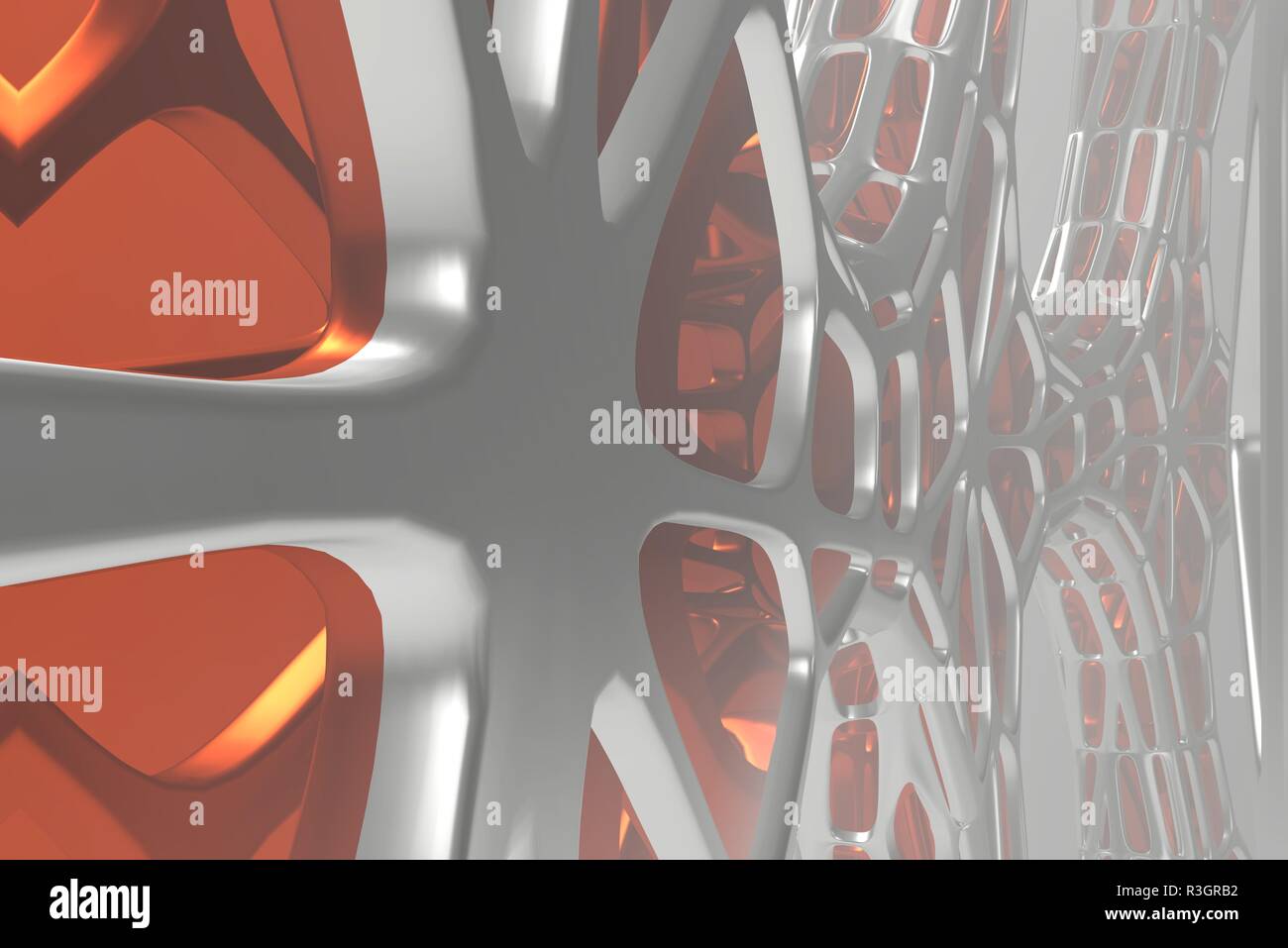Abstract 3d rendering concept of high poly architecture with steel and ...
