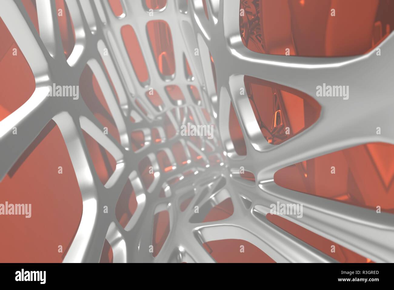 Abstract 3d rendering concept of high poly architecture with steel and ...