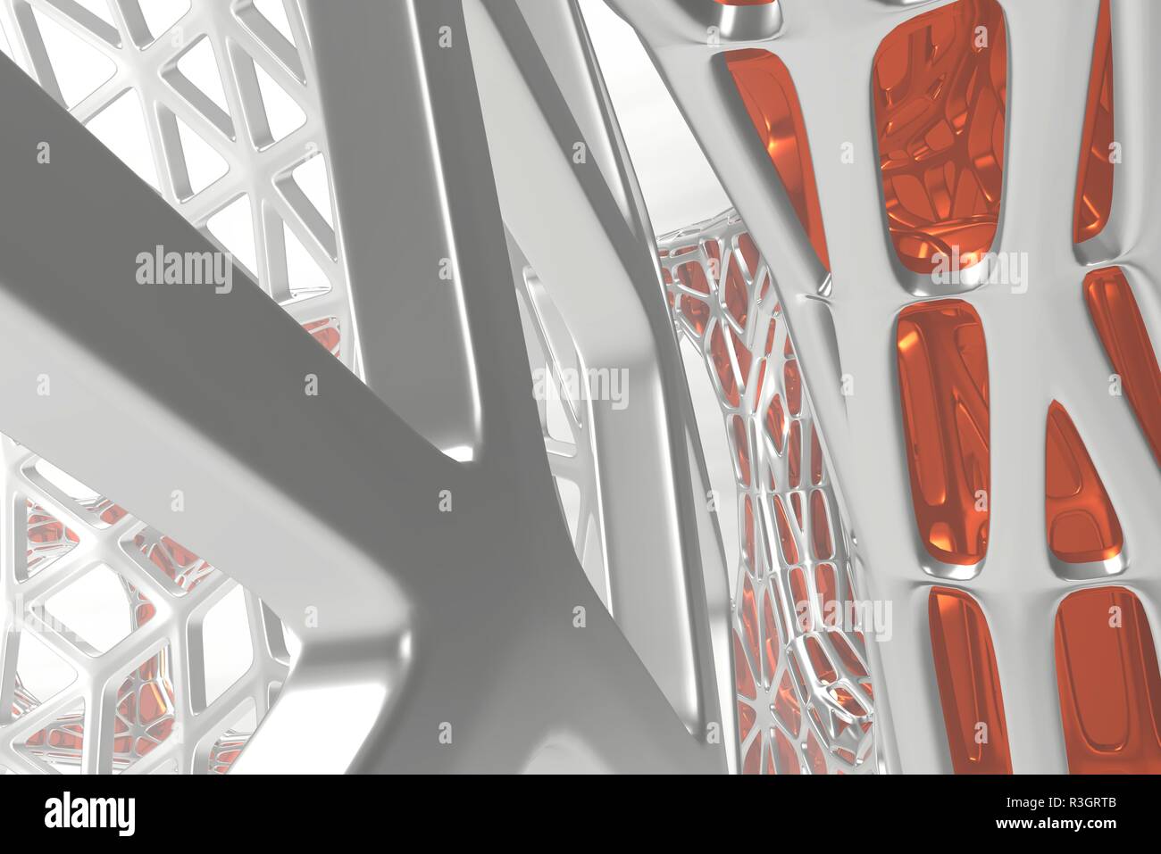 Abstract 3d rendering concept of high poly architecture with steel and ...