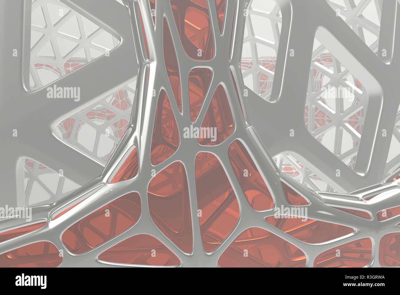 Abstract 3d rendering concept of high poly architecture with steel and ...